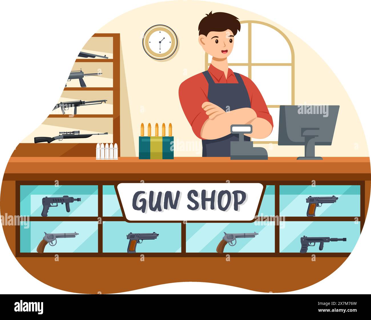Gun Shop or Hunting Vector Illustration featuring a Rifle, Bullet ...