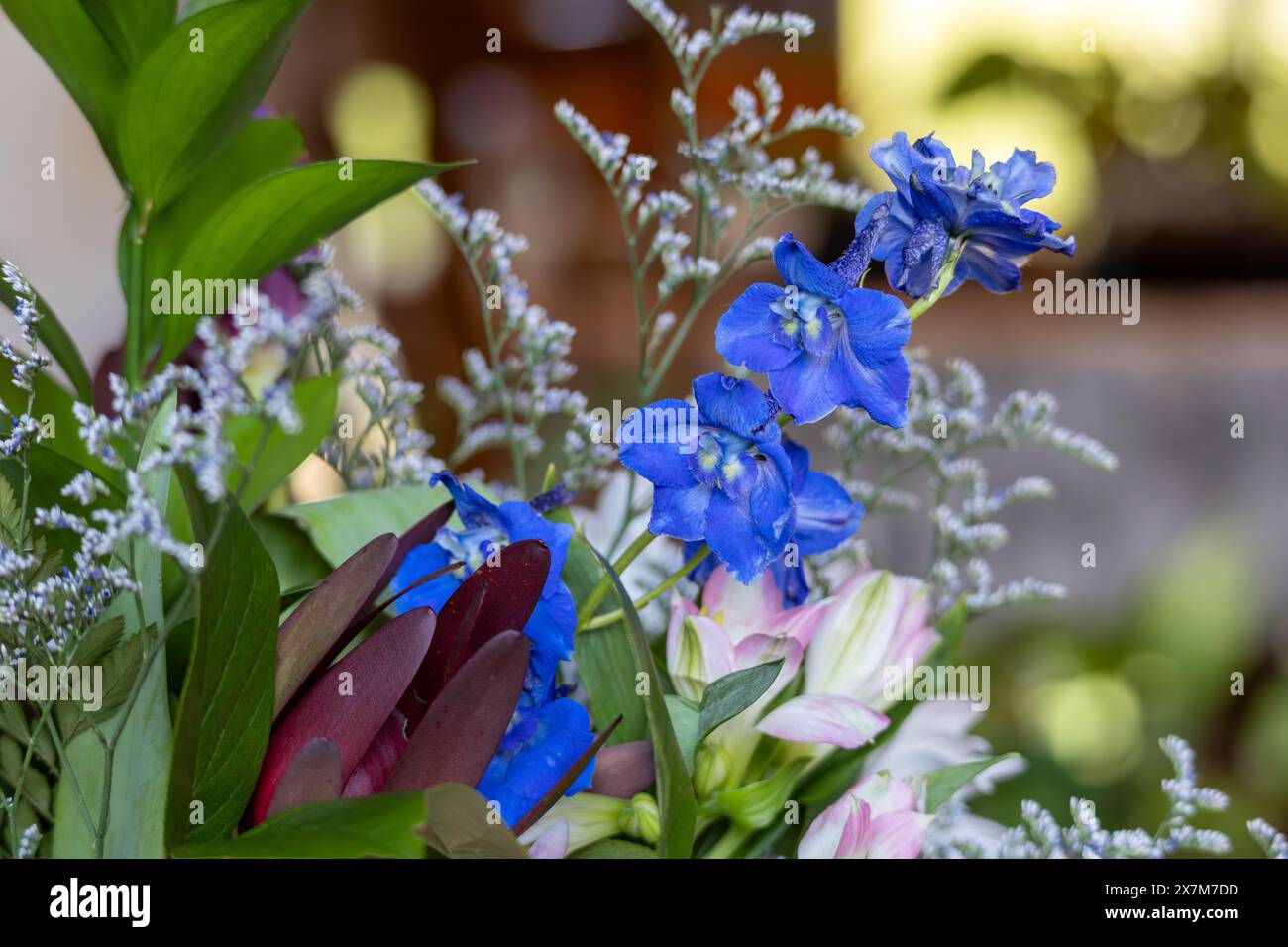 Close up texture background of an indoor florist’s bouquet arrangement ...