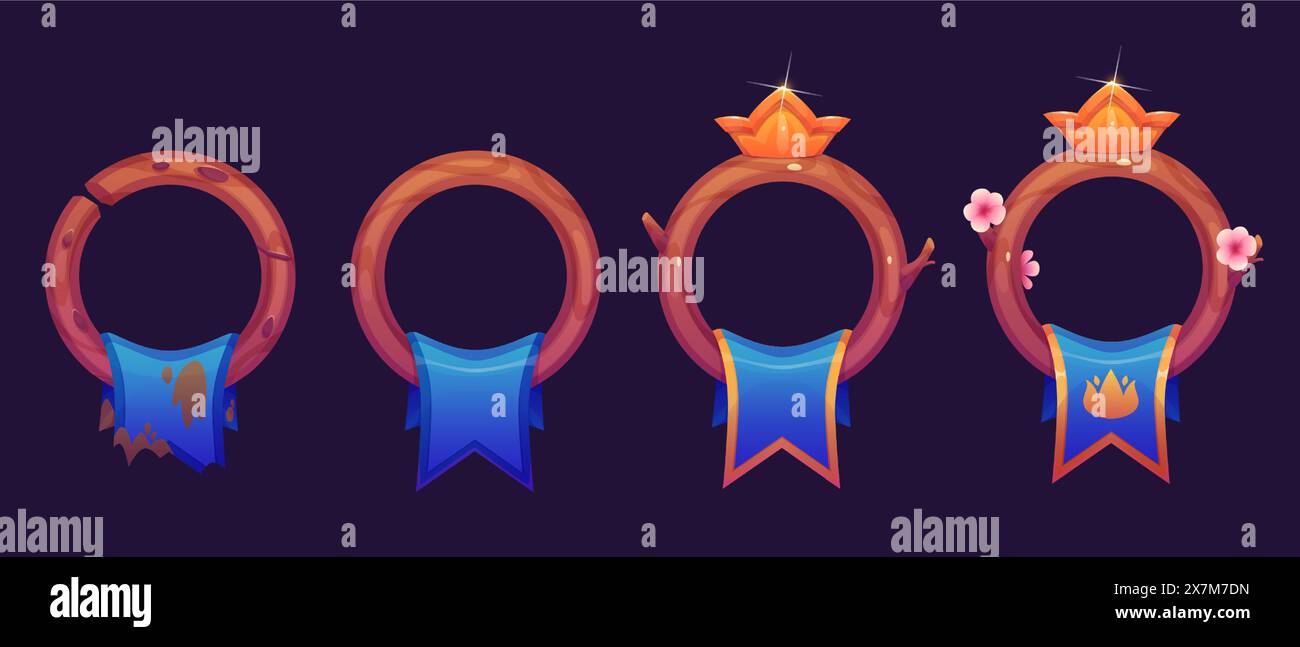 Fantasy ui game circle avatar rank level frame. Round interface border ...