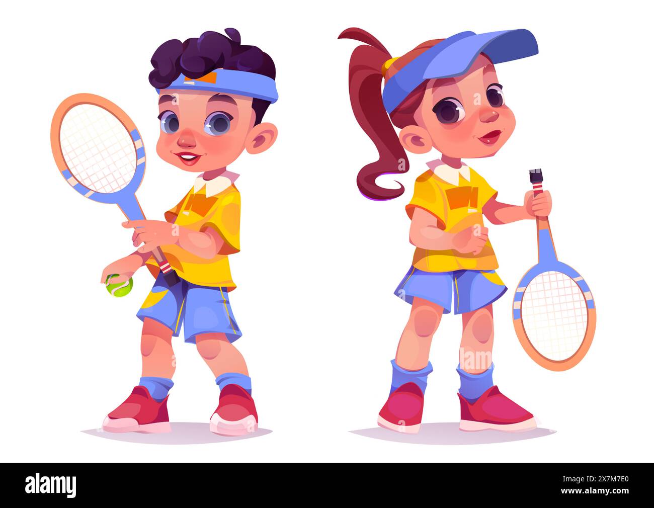 Kid tennis plater character vector illustration. School court athlete ...