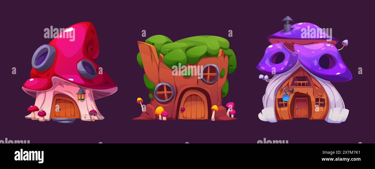 Gnome houses set isolated on background. Vector cartoon illustration of ...