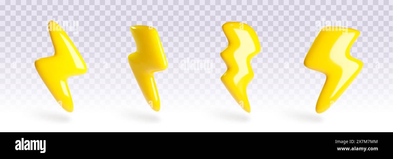 Lightning bolt of different shape on transparent background. Cartoon 3d ...