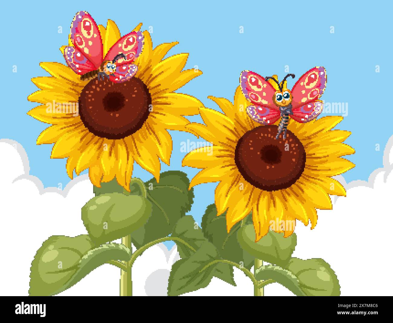 Colorful butterflies resting on vibrant sunflowers Stock Vector Image ...