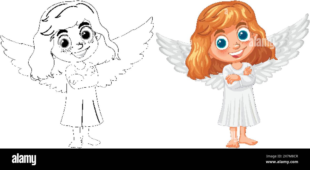 Colorful and outlined versions of a cartoon angel kid Stock Vector ...