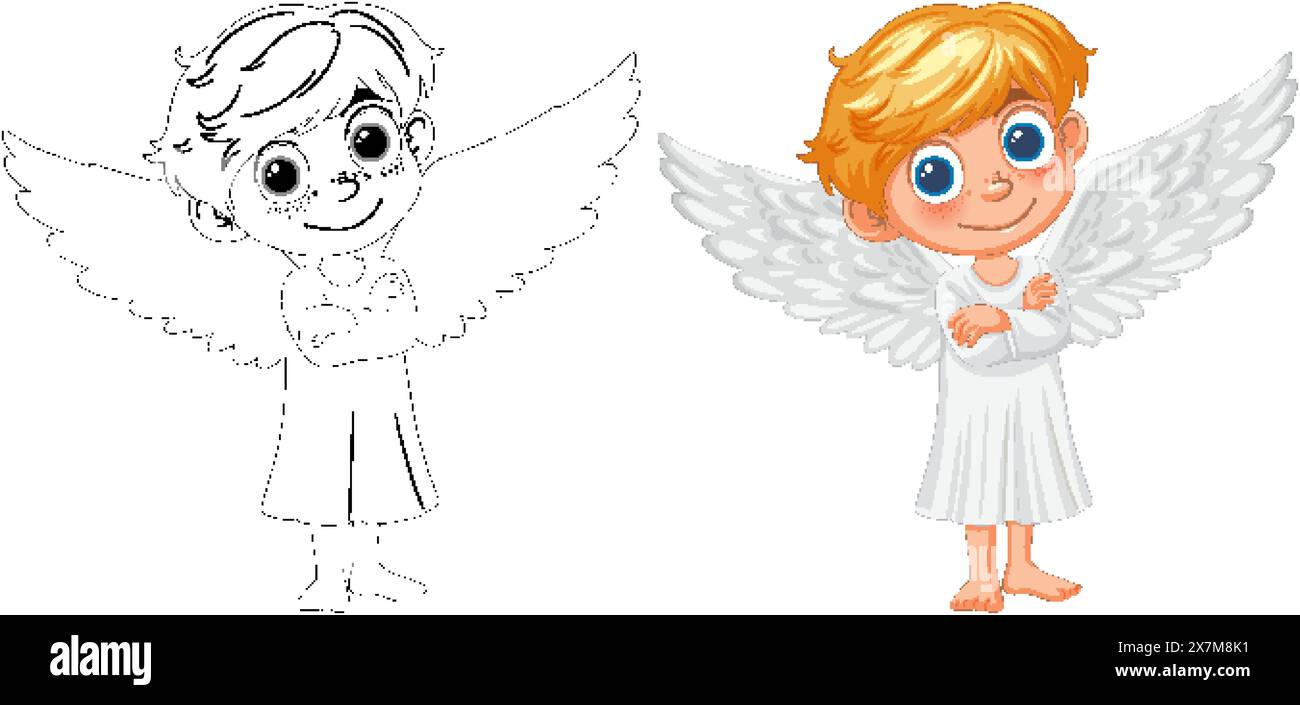 Colorful and outlined versions of a cartoon angel boy Stock Vector ...