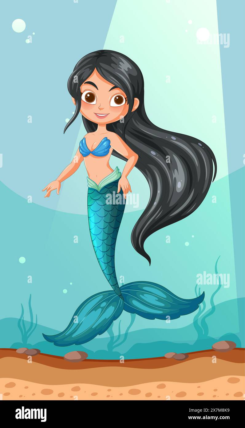 Vector illustration of a happy mermaid underwater Stock Vector Image ...