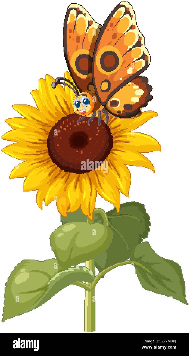 Butterfly perched on sunflower Stock Vector Images - Alamy