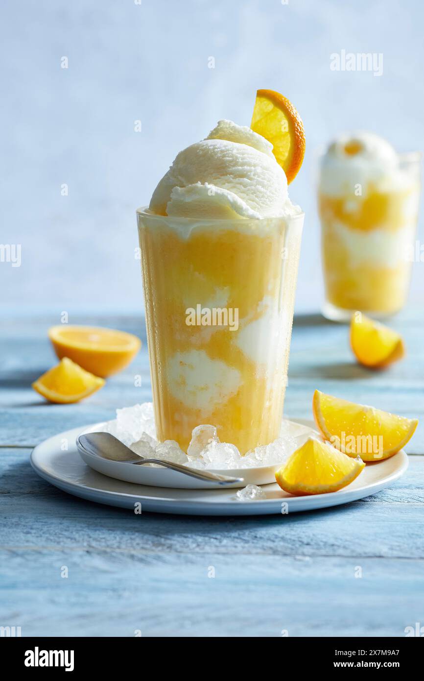 Homemade fresh ice cold orange floater with vanilla ice cream Stock ...