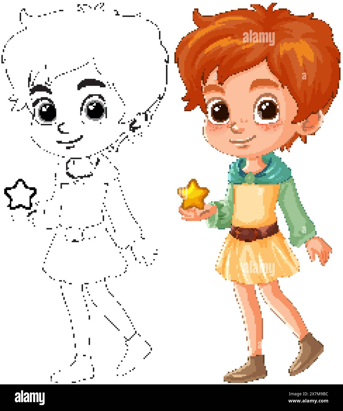 Two cartoon kids, one holding a star, smiling Stock Vector Image & Art ...