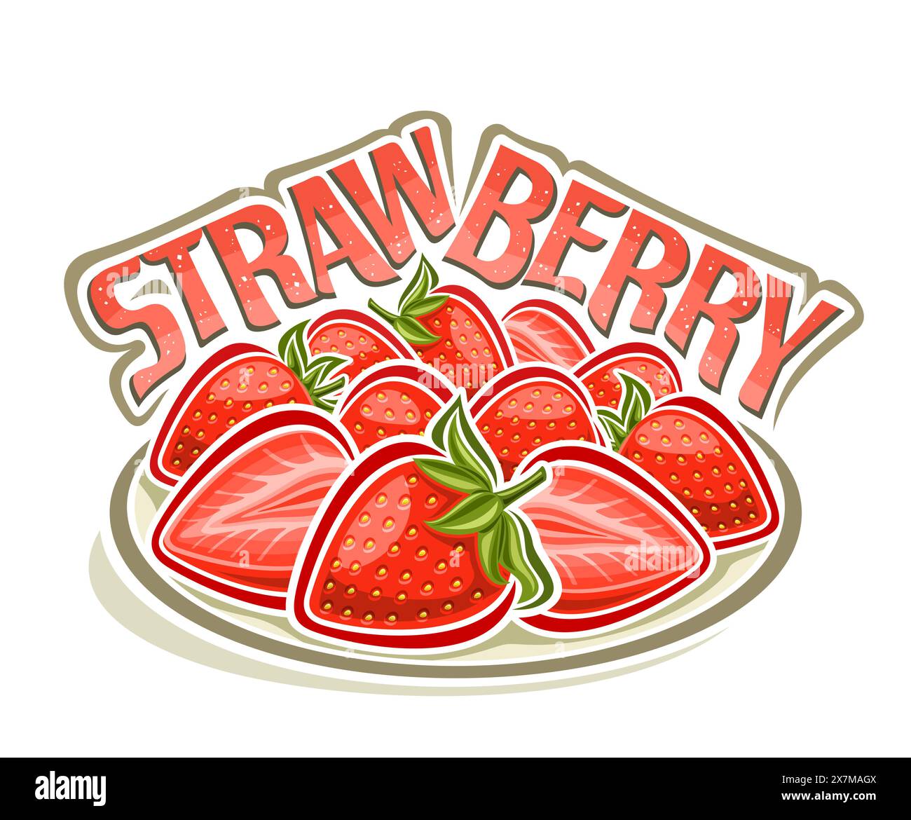 Vector Strawberry Plate, decorative poster with outline illustration of ...