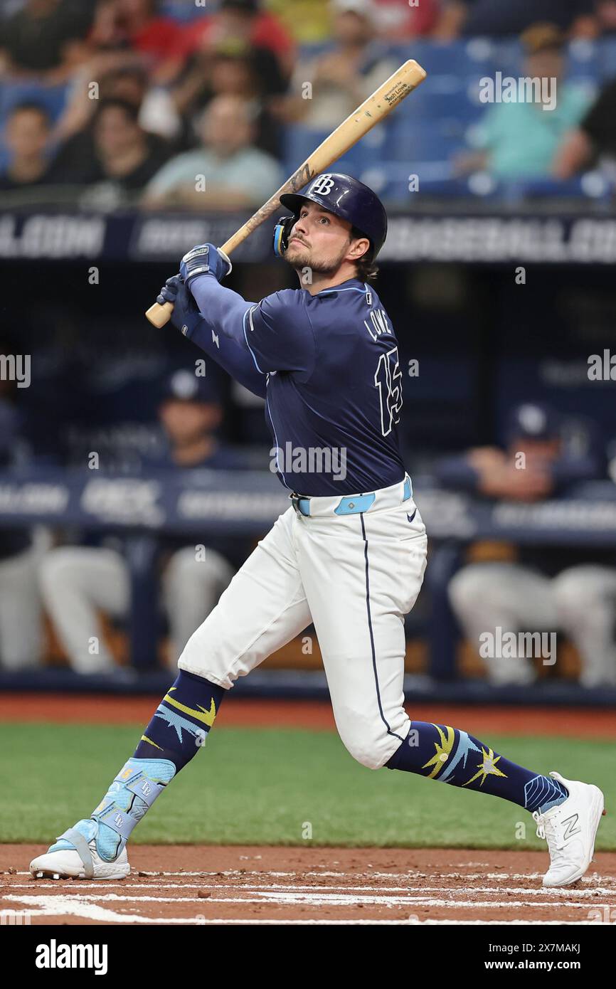 St. Petersburg, FL: Tampa Bay Rays outfielder Josh Lowe (15) fouls off ...