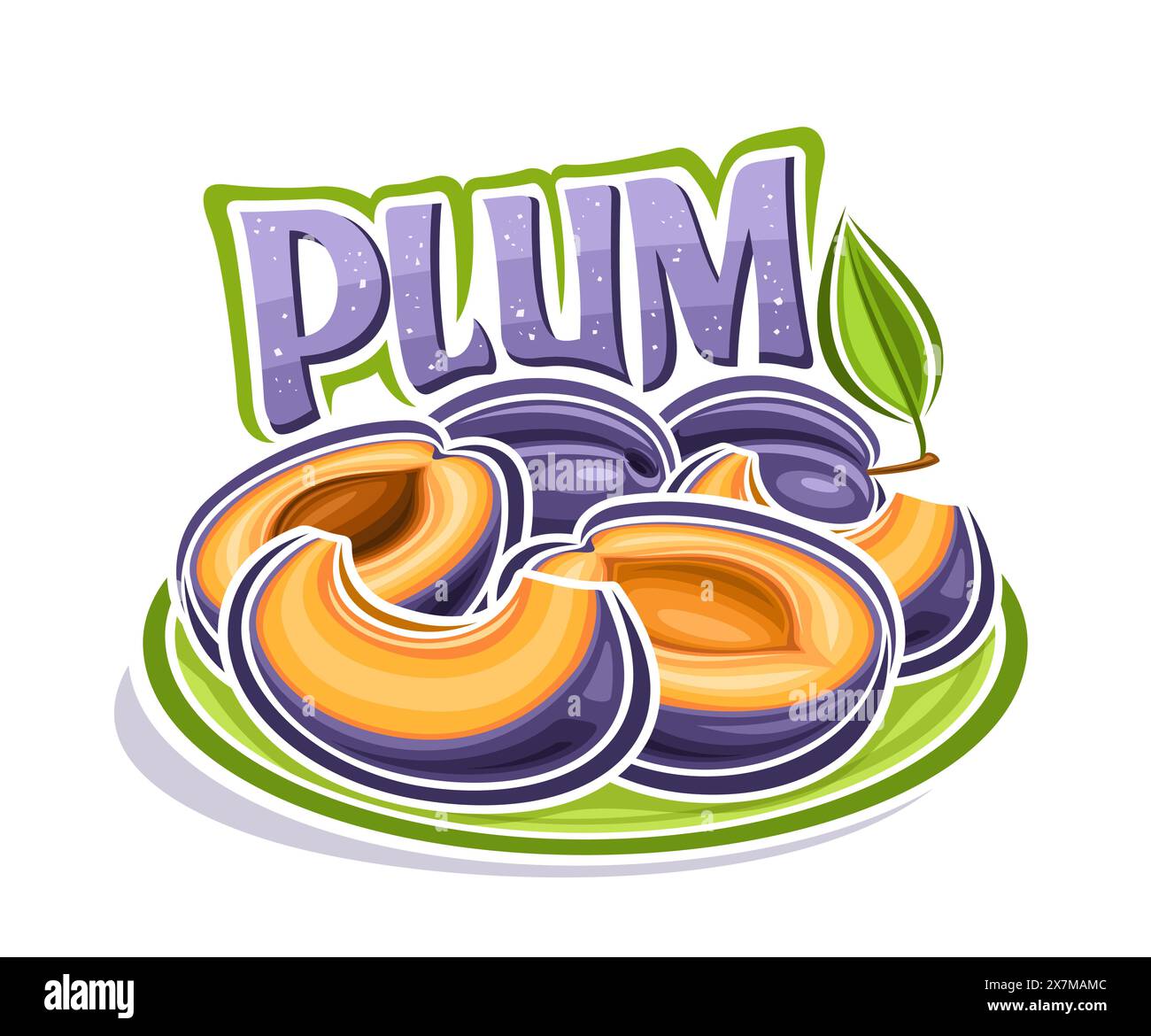 Vector logo for Plum, decorative horizontal poster with outline ...