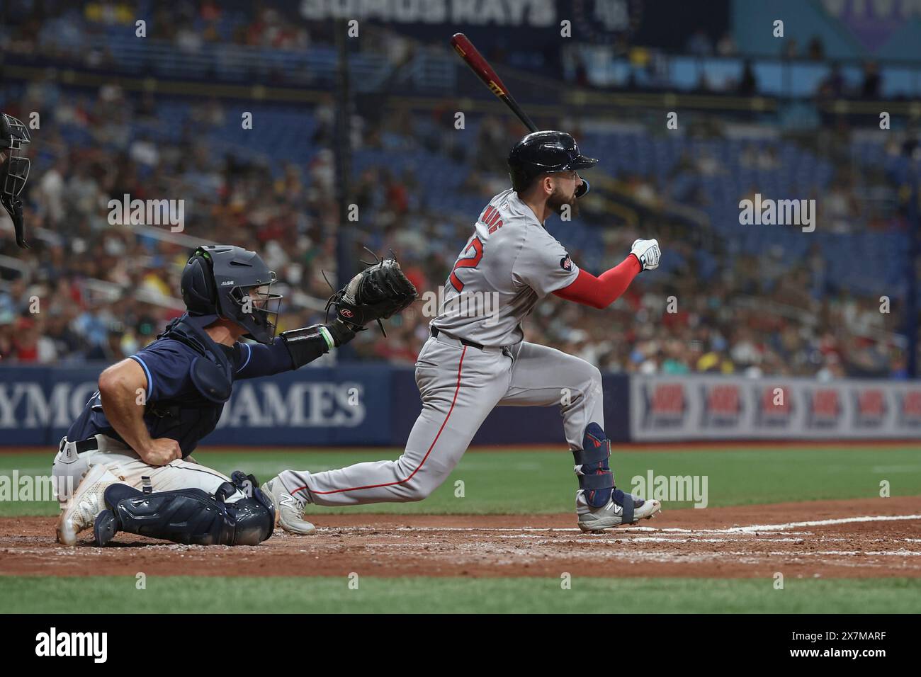 St. Petersburg, FL: Boston Red Sox catcher Connor Wong (12) lines out ...