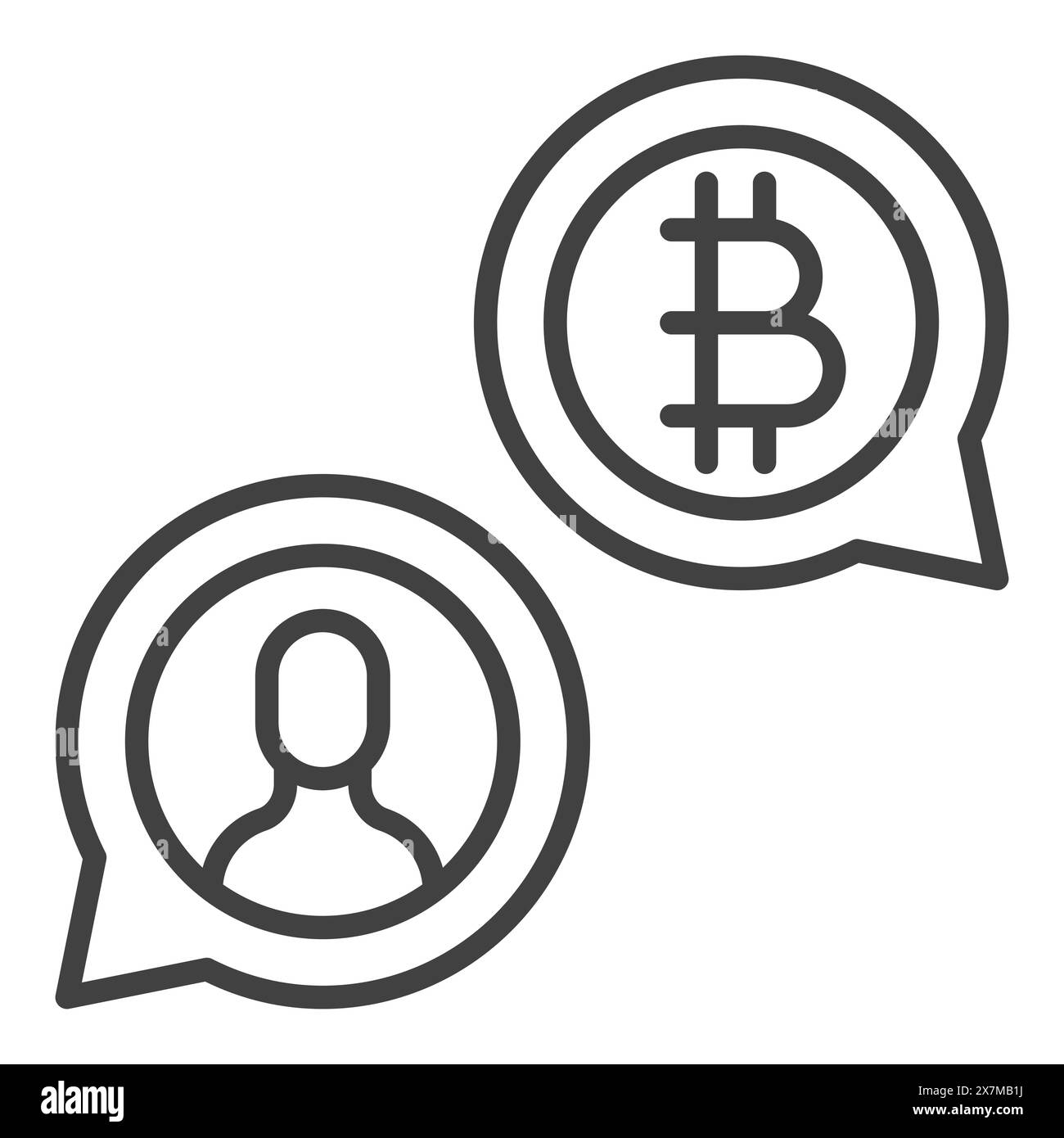 Bitcoin P2P vector Crypto Currency in Speech Bubble concept icon or sign in thin line style ...