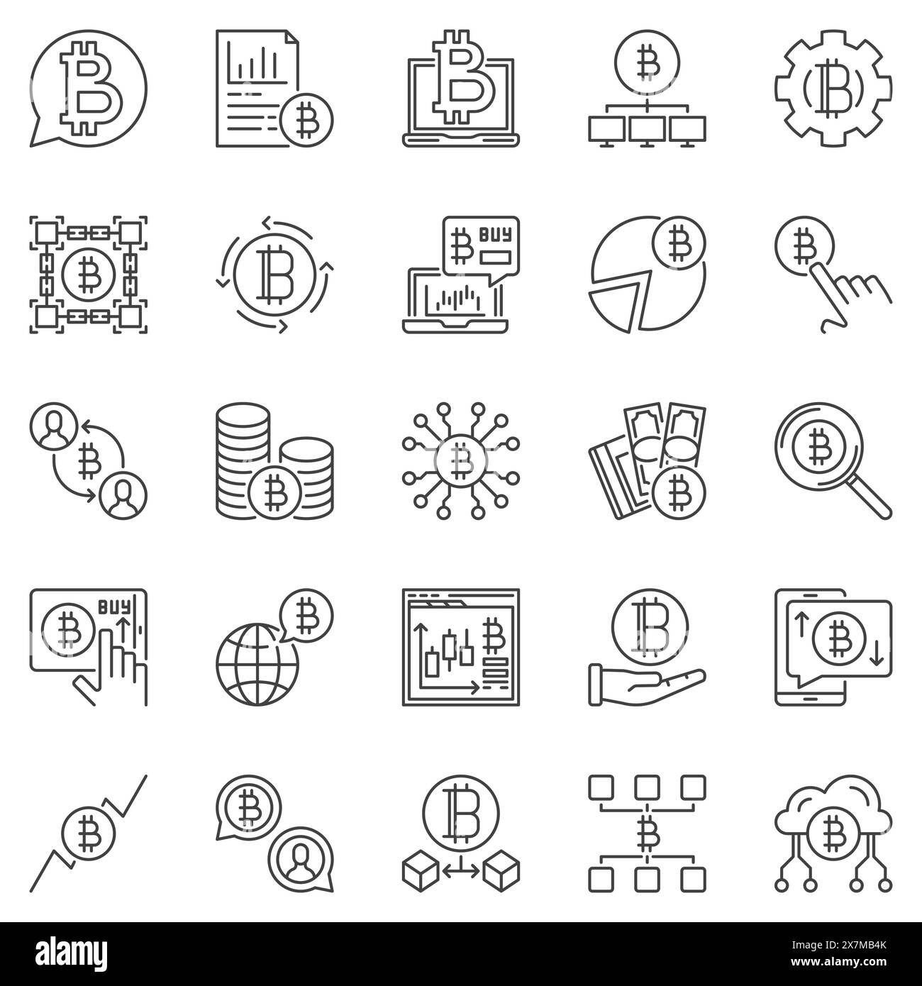 Bitcoin Cryptocurrency outline icons set - Crypto Currency Payment and ...