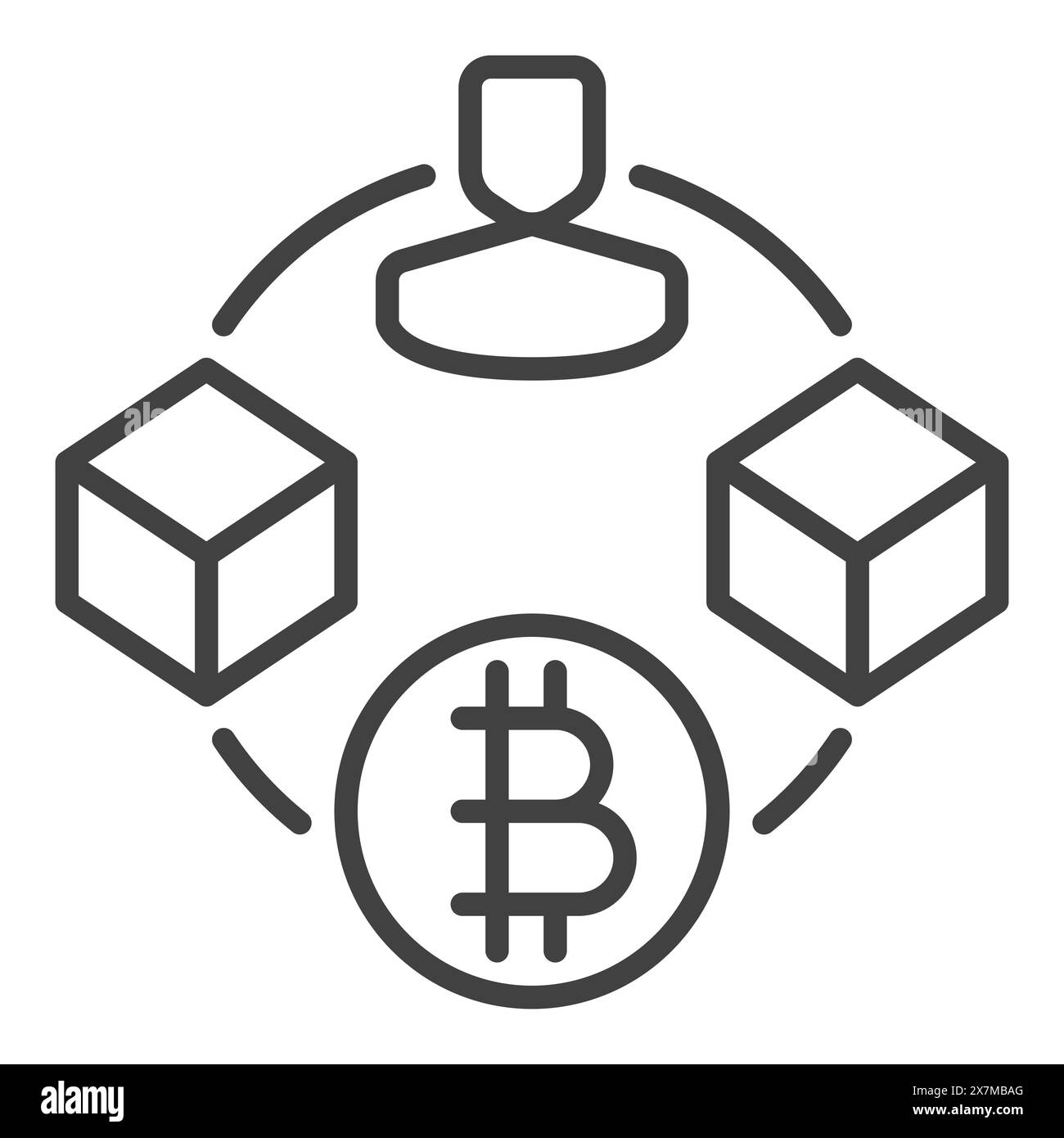 Blocks Connected With Man And Bitcoin Vector Blockchain Technology