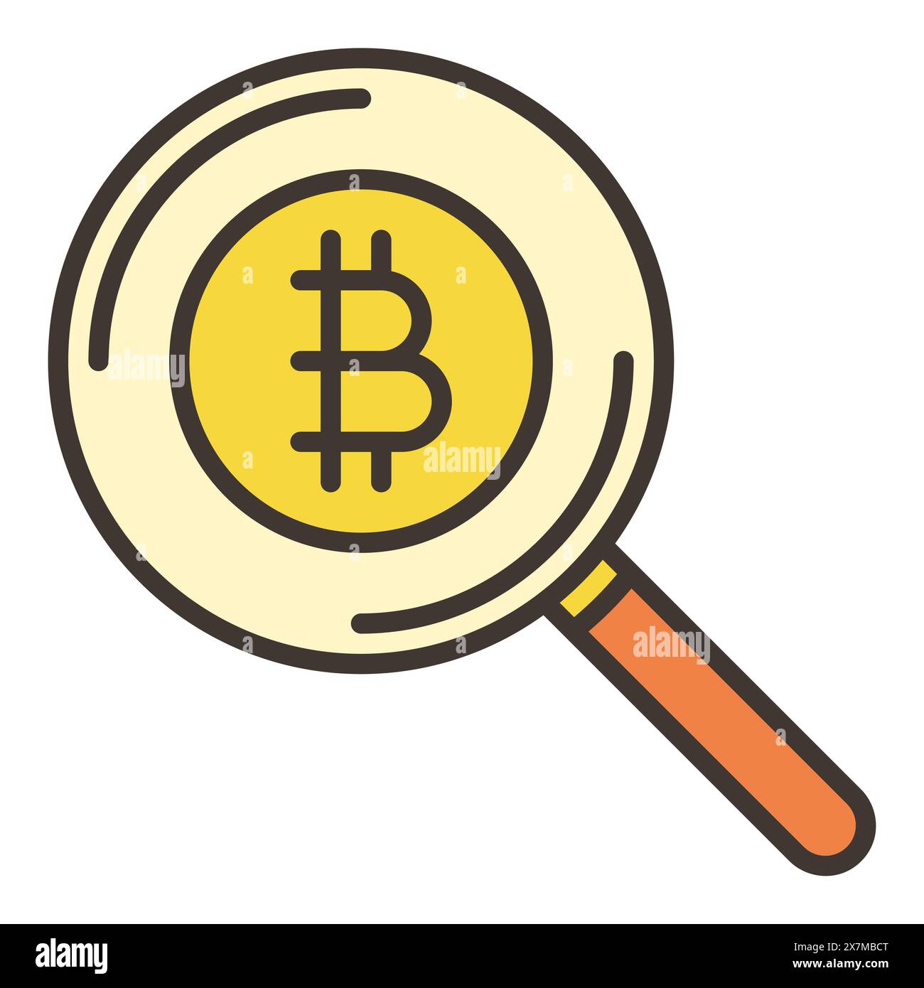 Magnifying Glass and Bitcoin vector Cryptocurrency concept colored icon ...