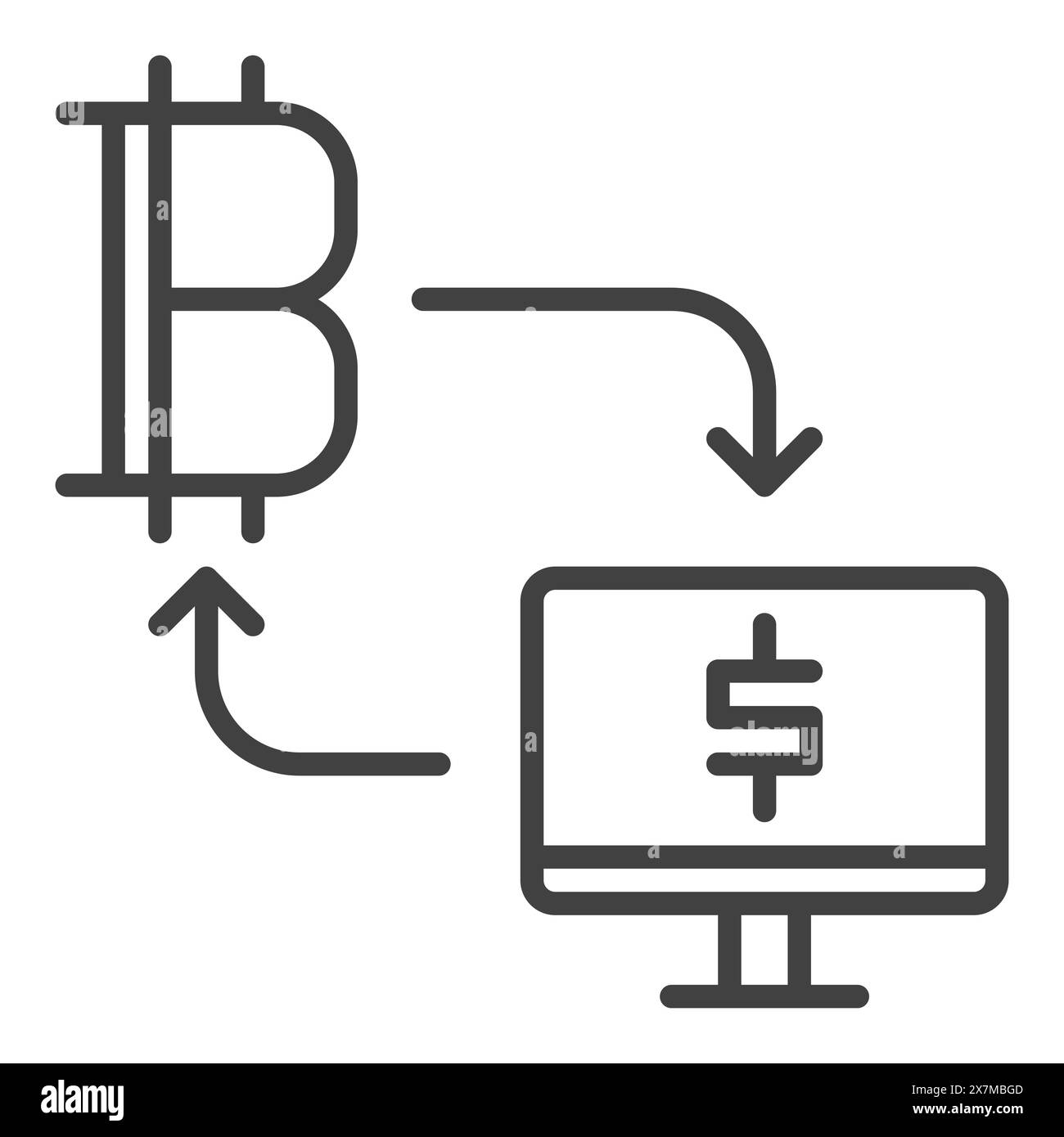 Computer and Bitcoin connected with Arrows vector Cryptocurrency ...