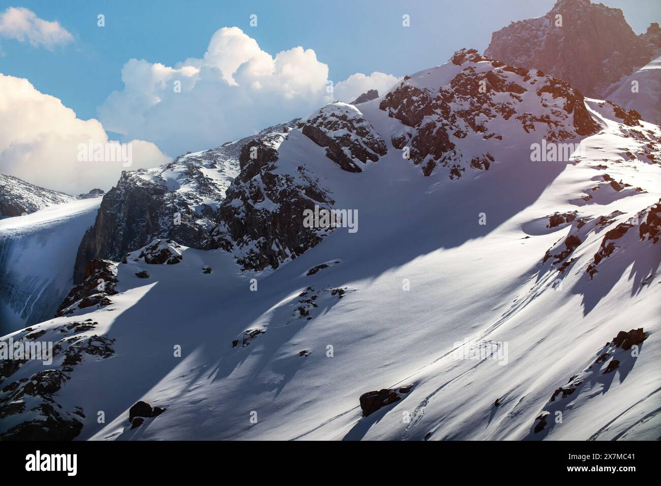 Beautiful amazing landscape of snowy mountains in central Asia in the ...