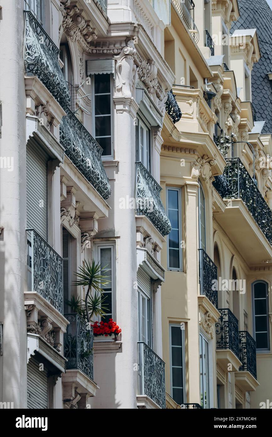 Beautiful facades of the historical center of Nice, on the French ...