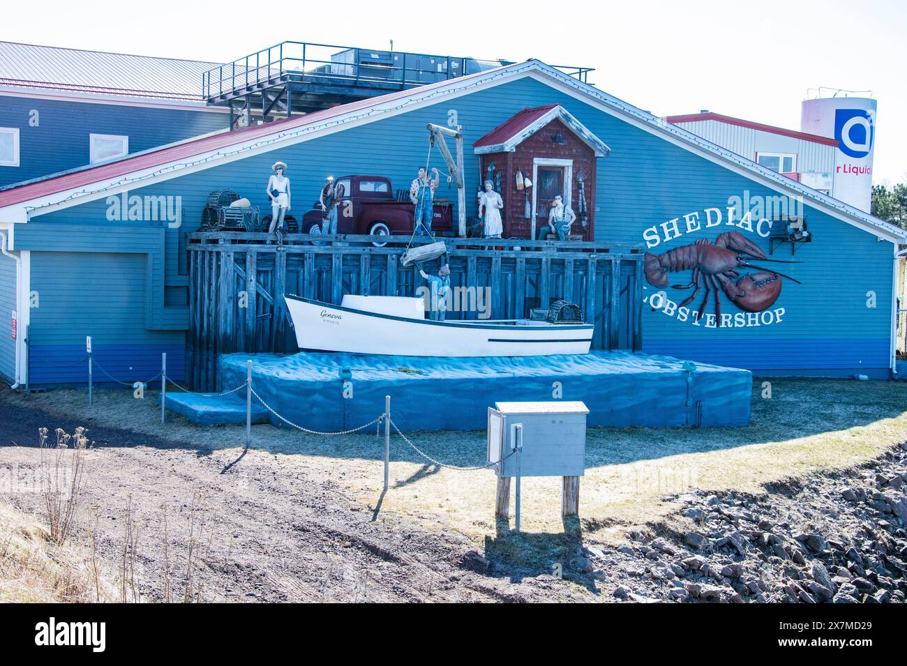 Mural of people, boat and vintage red truck at the Shediac Lobster Shop ...