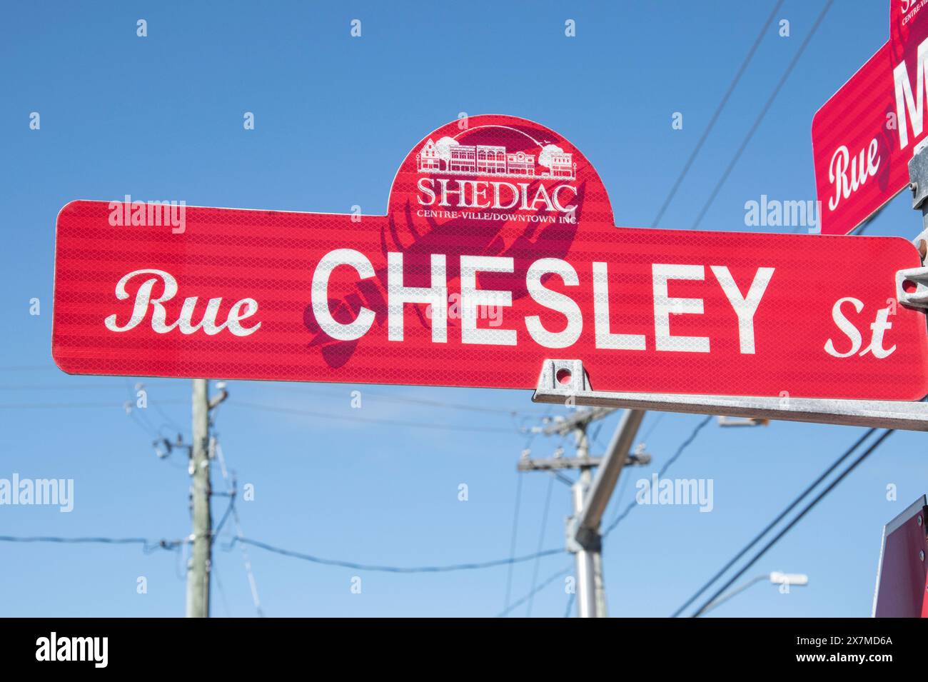 Chesley and Main Street signs in downtown Shediac, New Brunswick ...