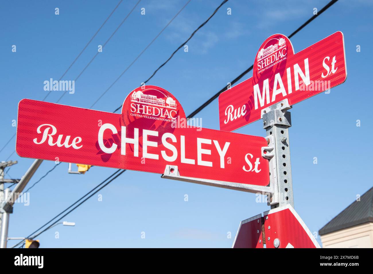 Chesley and Main Street signs in downtown Shediac, New Brunswick ...