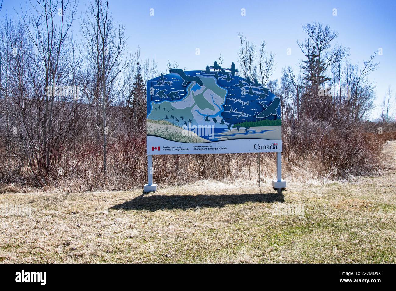 Environment and Climate Change sign in Cape Jourimain, New Brunswick ...