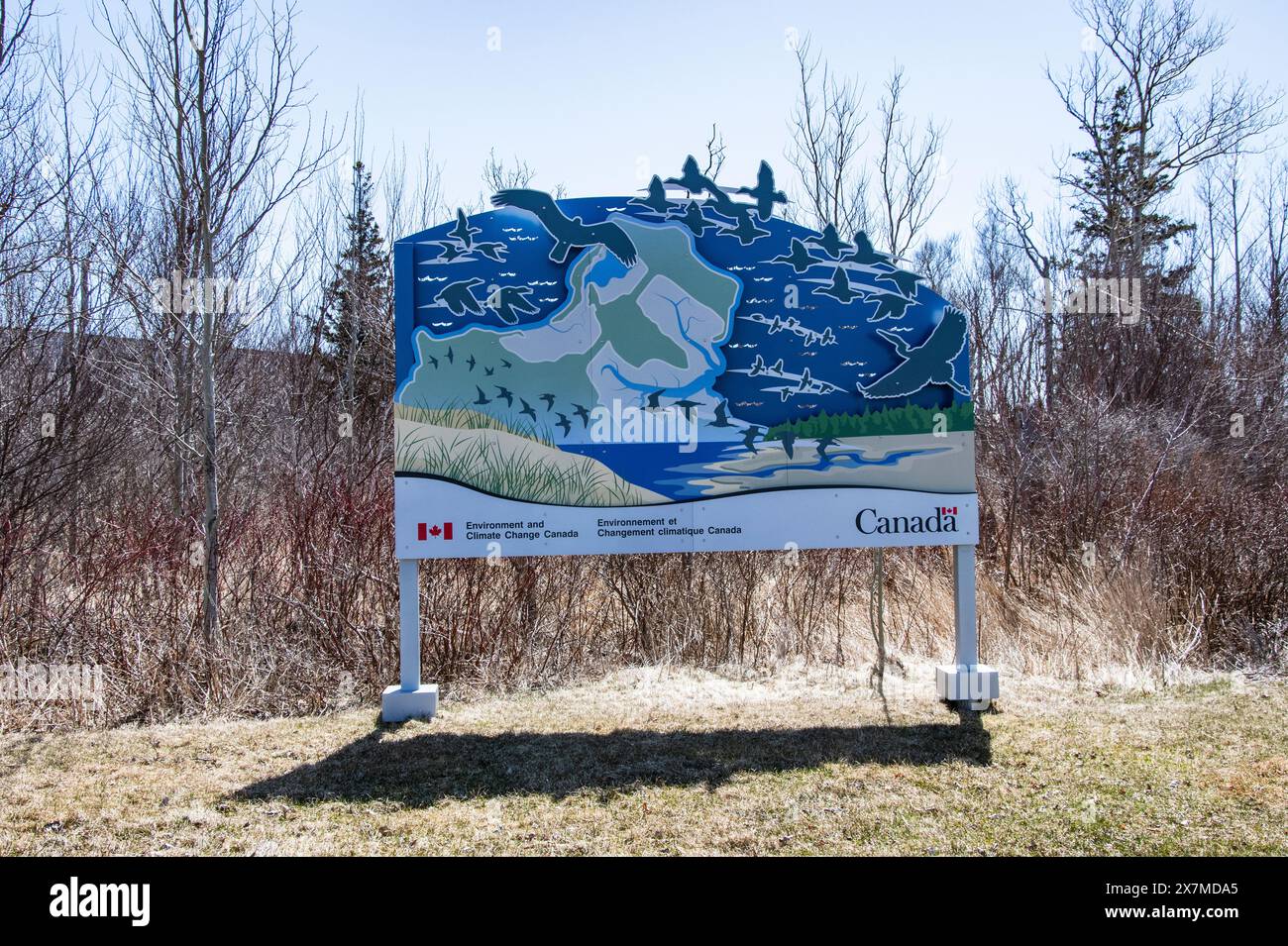 Environment and Climate Change sign in Cape Jourimain, New Brunswick ...