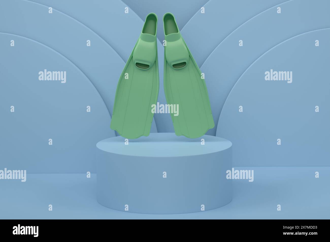 Diving flippers for snorkeling on cylinder podium with steps on ...