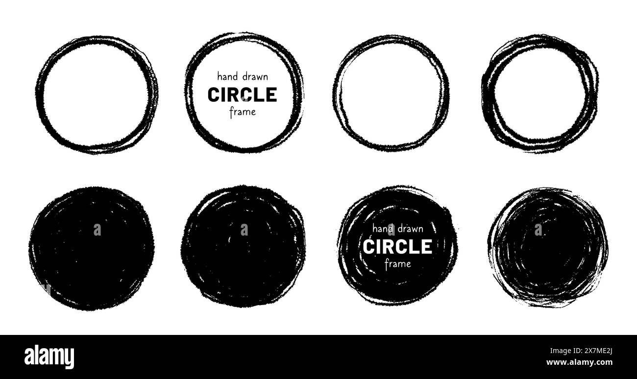 Round circular logo hand drawn brush stroke icon frame element. Round ...