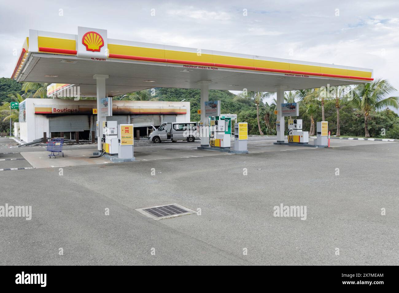 A view of the vandalized Tina Shell gas station on May 21, 2024 in ...