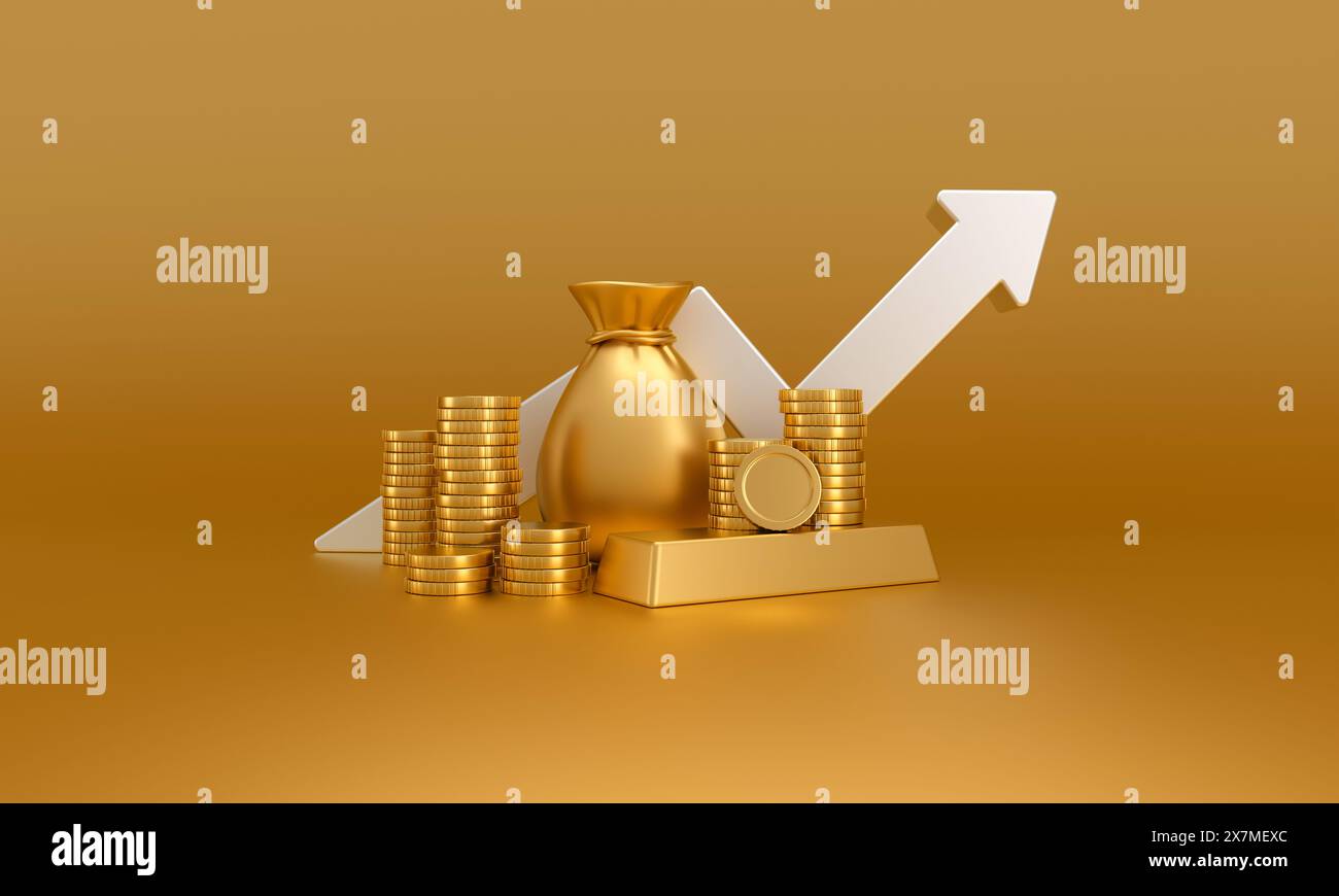 3D illustration depicting an investment growth concept with stacked ...