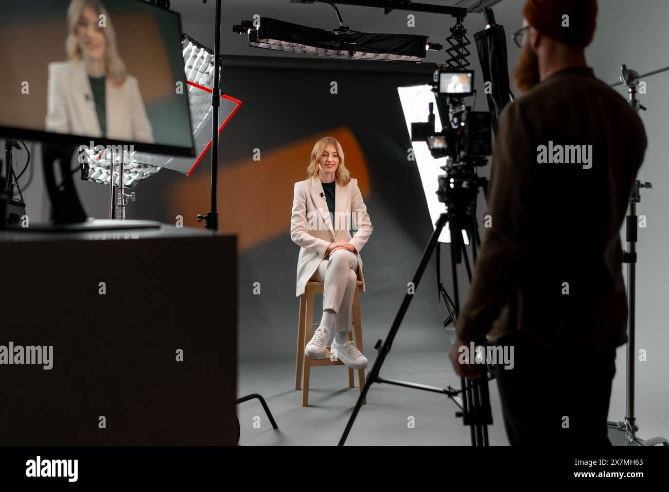 A woman at film studio set. Behind the scenes concept Stock Photo - Alamy