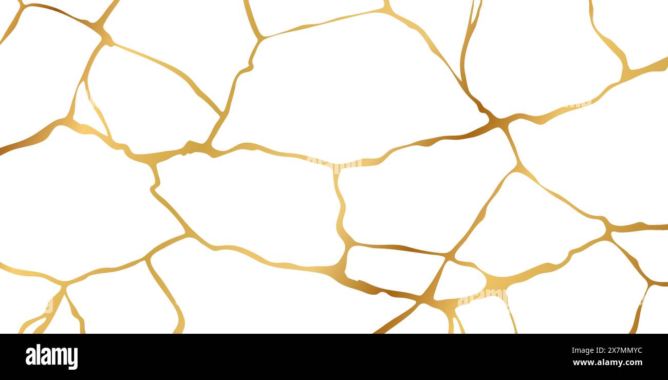 Gold kintsugi crack repair marble texture vector illustration isolated ...