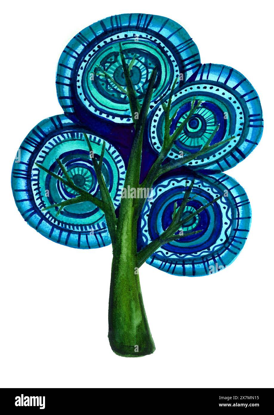 Decorative tree stylized with an ornament. Different shades of blue ...