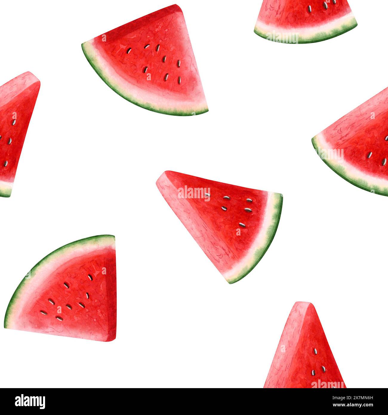 Watermelon triangle slices watercolor seamless pattern on white ...
