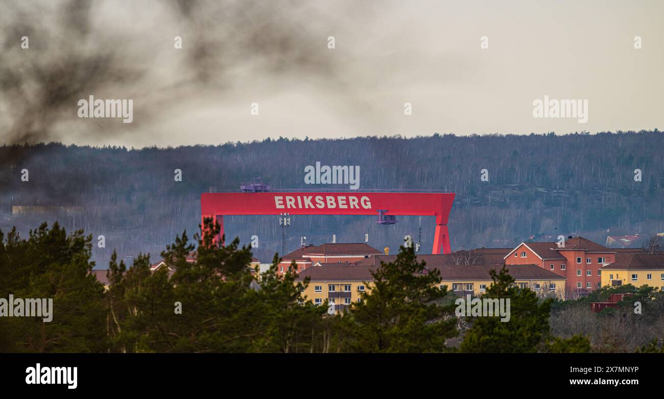 Gothenburg, Sweden - February 25 2024: Eriksberg gantry crane visible ...