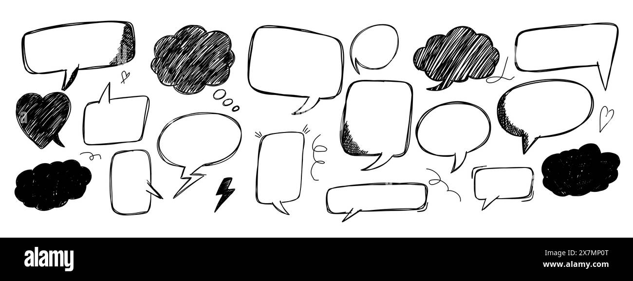 Set of scribble sound bubble speech. Pen paint element Stock Vector ...