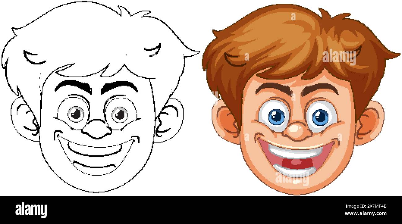 Smiling boy's face in color and outline Stock Vector Image & Art - Alamy