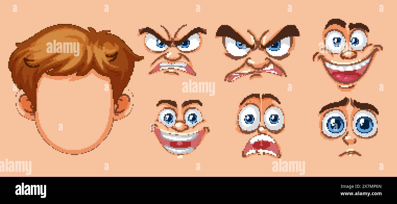 Different cartoon facial expressions and emotions Stock Vector Image ...