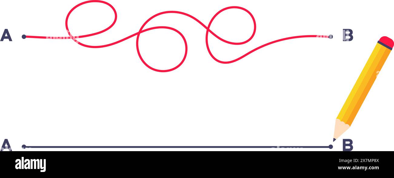 Complex and easy simple way from point A to B vector illustration Stock ...