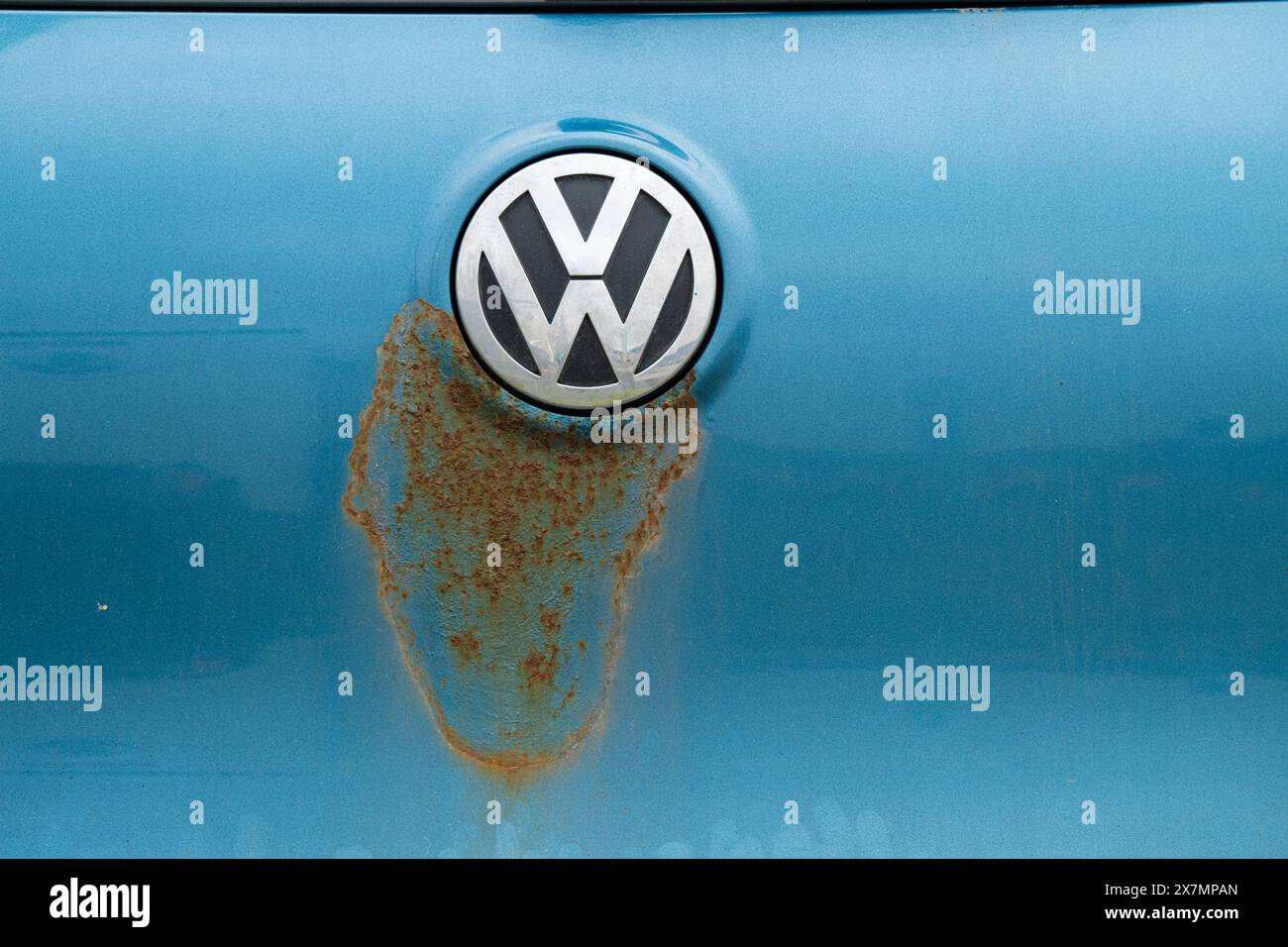 Gothenburg, Sweden - March 01 2024: Rust spreading from a Volkswagen ...