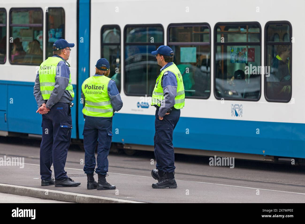 Zurich, Switzerland - June 13 2018: Three Police officers from the ...
