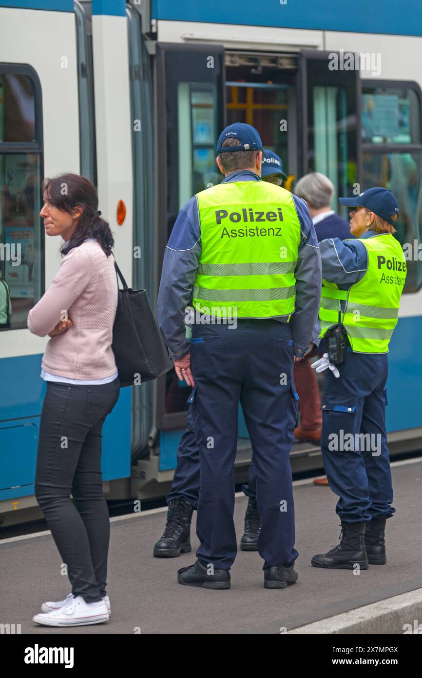 Zurich, Switzerland - June 13 2018: Three Police officers from the ...