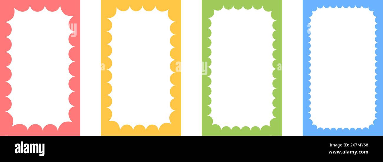 Cloudy wave curve edge frame. Wavy scalloped rectangle borders set ...