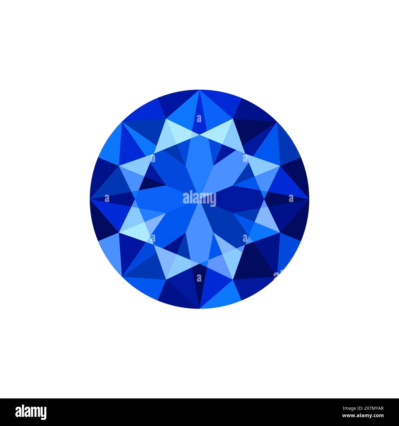 Round brilliant cut blue sapphire top view. Vector illustration ...