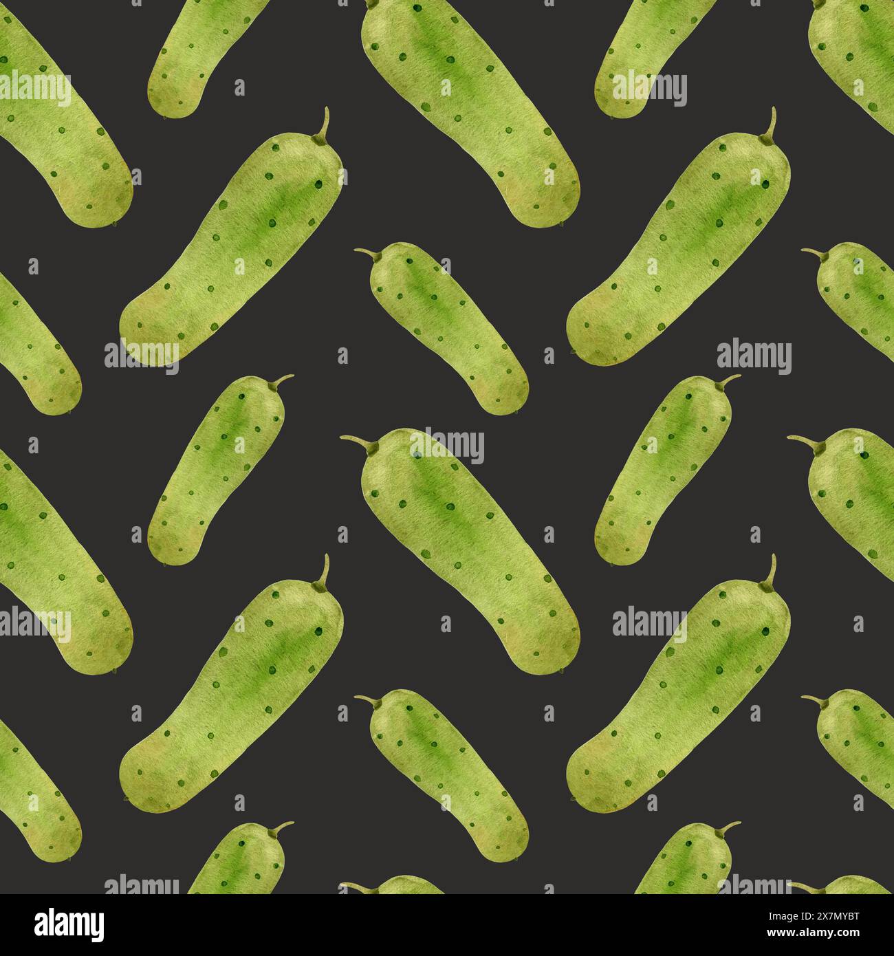 Seamless pattern with watercolor green cucumbers. Cucumber pattern on a ...