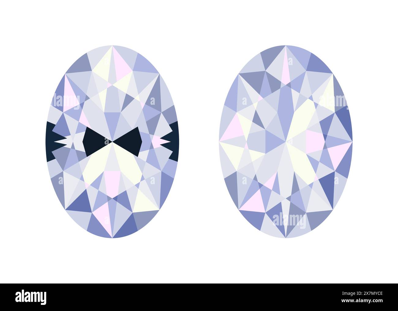 Oval cut diamond with and without bow tie effect. Flat vector ...