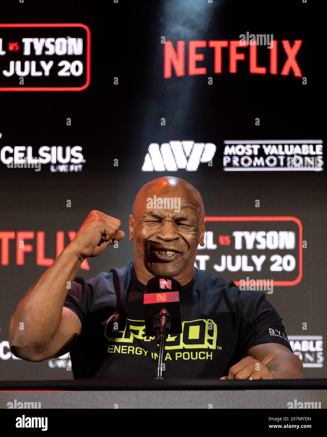 Arlington, USA. 16th May, 2024. Jake Paul and Mike Tyson press ...